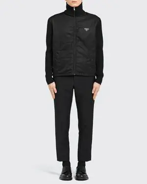 Prada Men's Nylon/Wool Zip Cardigan Sweater - Nero