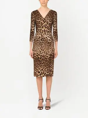 Dolce & Gabbana Leopard-print Midi Dress - Brown