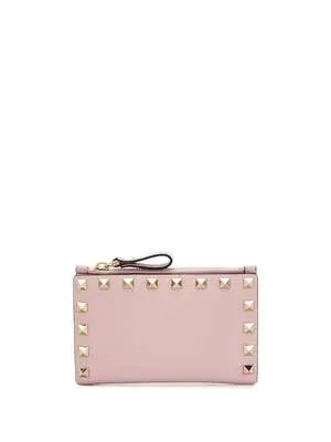 Valentino Garavani Rockstud Grainy Calfskin Cardholder With Zipper - Pink