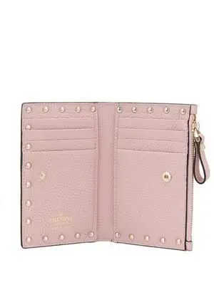 Valentino Garavani Rockstud Grainy Calfskin Cardholder With Zipper - Pink