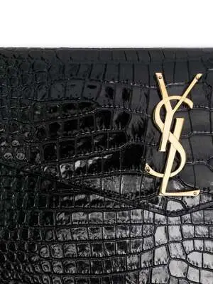 Saint Laurent Uptown Crocodile-effect Leather Pouch - Black