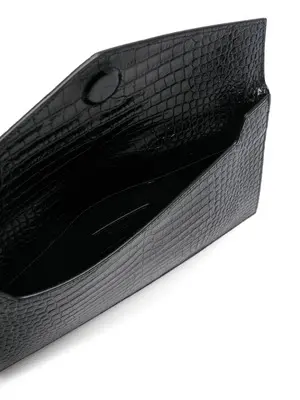 Saint Laurent Uptown Crocodile-effect Leather Pouch - Black