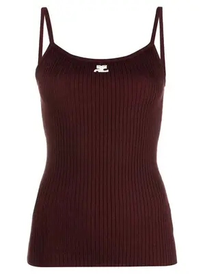 COURREGES Logo Print Ribbed Knit Top