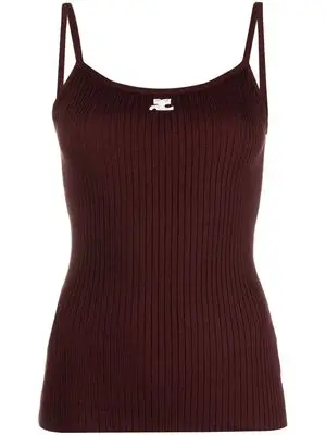 COURREGES Logo Print Ribbed Knit Top