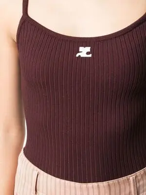 COURREGES Logo Print Ribbed Knit Top