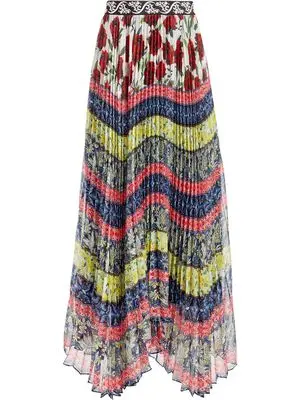 Alice + Olivia Katz Asymmetric Pleated Skirt White