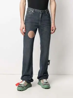 Off-White Distressed Straight Leg Jeans