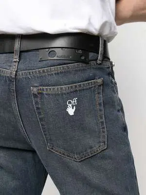 Off-White Distressed Straight Leg Jeans