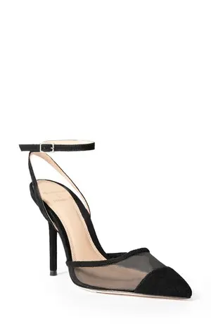 BLACK SUEDE STUDIO Women's Black Suede Studio Adriana Ankle Strap Pump Black Kid Suede