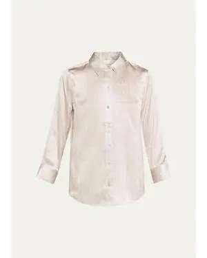 L'Agence Dani 3/4-sleeve Silk Blouse - Ecru Beige