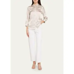 L'Agence Dani 3/4-sleeve Silk Blouse - Ecru Beige