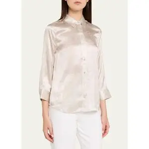 L'Agence Dani 3/4-sleeve Silk Blouse - Ecru Beige