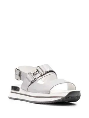 Hogan Silver-tone Leather Platform Sandals
