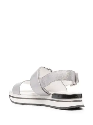 Hogan Silver-tone Leather Platform Sandals