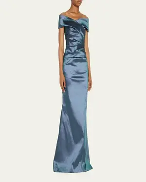 Rickie Freeman For Teri Jon Off-shoulder Taffeta Gown