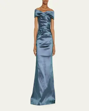Rickie Freeman For Teri Jon Off-shoulder Taffeta Gown