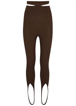 ANDREĀDAMO Brown Ribbed-knit Stirrup Leggings