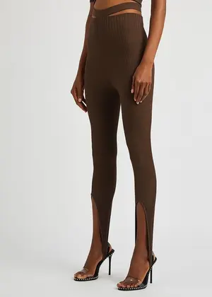 ANDREĀDAMO Brown Ribbed-knit Stirrup Leggings