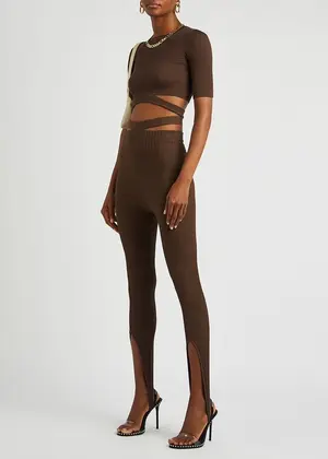 ANDREĀDAMO Brown Ribbed-knit Stirrup Leggings