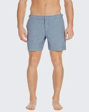 Orlebar Brown Men's Bulldog Coronado Geo-Print Swim Trunks - Dk Aquamarine/sea