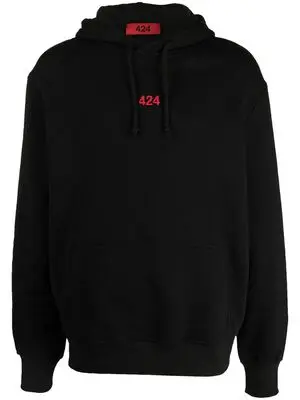 424 Logo Embroidered Cotton Hoodie - Black