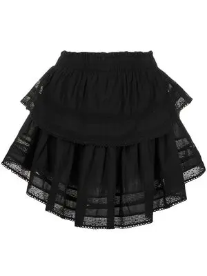 LoveShackFancy Ruffled Cotton Mini Skirt - Black