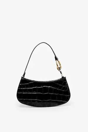 Staud Ollie Bag | Black Croc Embossed Black