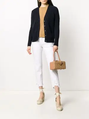 N.peal V-neck Cable Knit Cardigan - Blue