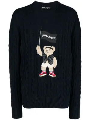 Palm Angels Pirate Bear Cable-knit Jumper - Blue