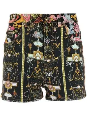 Versace Baroque-print Cotton Shorts - Black