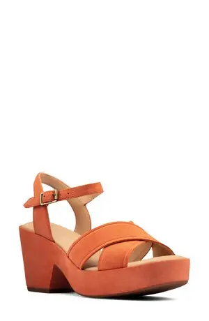 Clarks Women's Clarks Maritsa 70 Ankle Strap Platform Sandal Bright Orange Suede