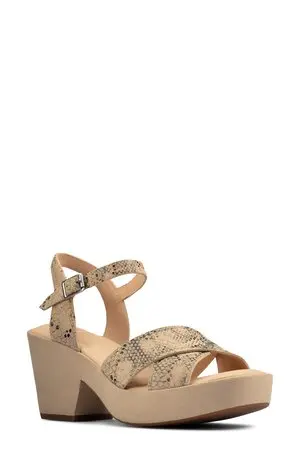 Clarks Women's Clarks Maritsa 70 Ankle Strap Platform Sandal Taupe Snake Print Leather