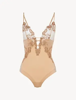 La Perla Bodysuit Lycra With Embroidered Tulle - Nude
