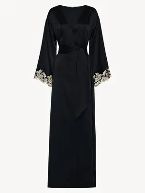 La Perla Long Robe With Frastaglio - Black And Beige