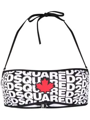 Dsquared2 Reversible Bikini Top With All-over Logo Print