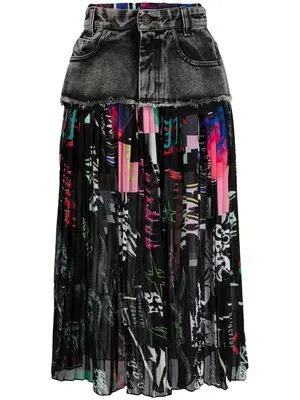 DIESEL® Denim-panel Pleated Skirt