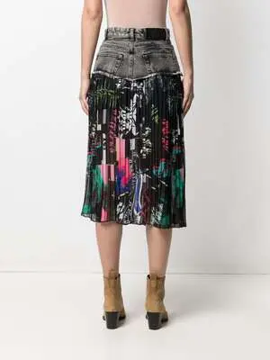DIESEL® Denim-panel Pleated Skirt