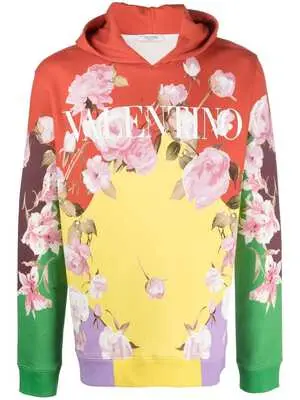 Valentino Garavani Rose-print Hoodie - Yellow