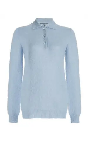 Prada Mohair-blend Knit Polo Top - Blue