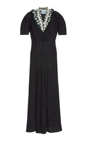 Prada Wool-paneled Stretch-crepe Maxi Dress