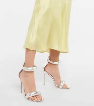 GIANVITO ROSSI Bijoux 105 Leather Sandals - Silver