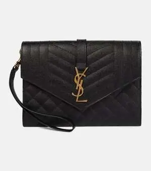 Saint Laurent Envelope Matelassé Leather Clutch - Black