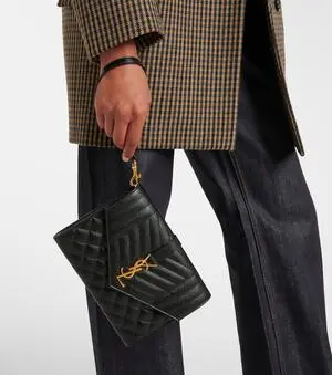 Saint Laurent Envelope Matelassé Leather Clutch - Black