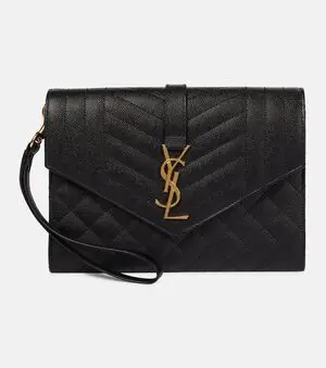 Saint Laurent Envelope Matelassé Leather Clutch - Black