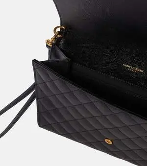 Saint Laurent Envelope Matelassé Leather Clutch - Black