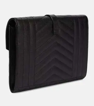 Saint Laurent Envelope Matelassé Leather Clutch - Black