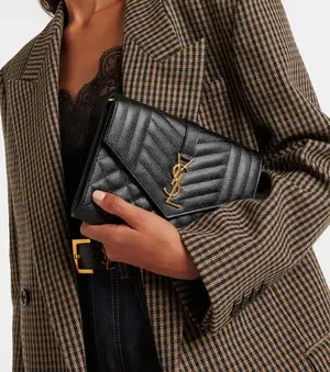 Saint Laurent Envelope Matelassé Leather Clutch - Black