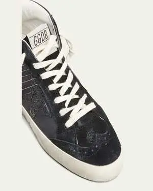 GOLDEN GOOSE Mid Star Glitter Wing-tip Sneakers