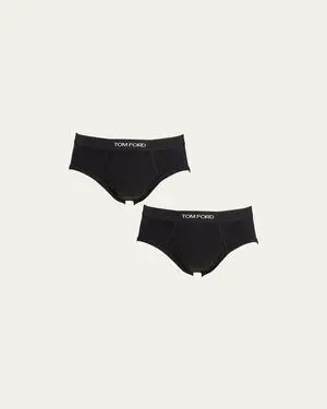 TOM FORD 2-pack Solid Jersey Logo-waist Briefs - Black