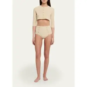 Lisa Marie Fernandez Seersucker Cropped Cardigan - Natural